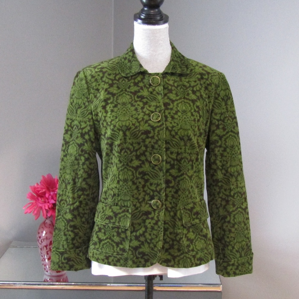 Talbots Green Brown Corduroy Blazer Size 6 - Gem